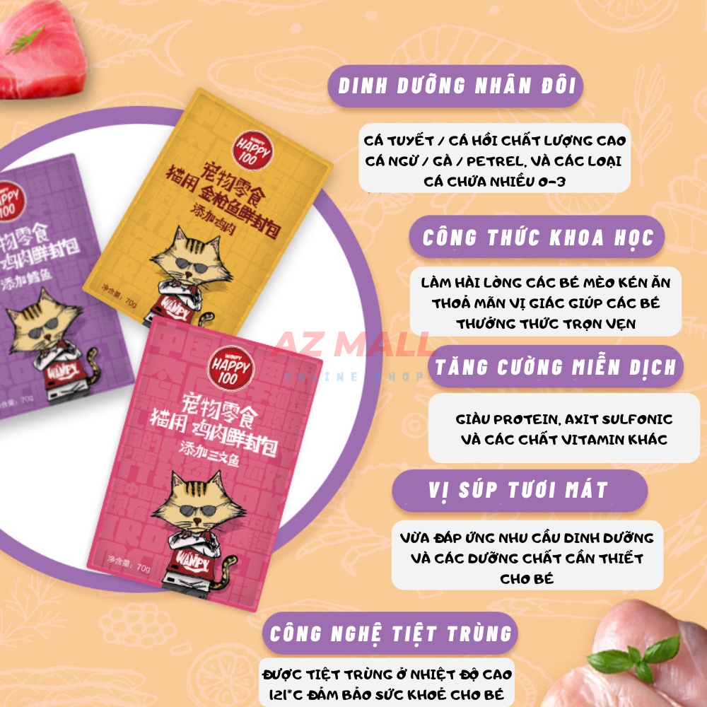 Pate Wanpy Happy 100 Gói 70g Cho Mèo, Thức Ăn Cho Mèo Dạng Súp Đủ Vị ...