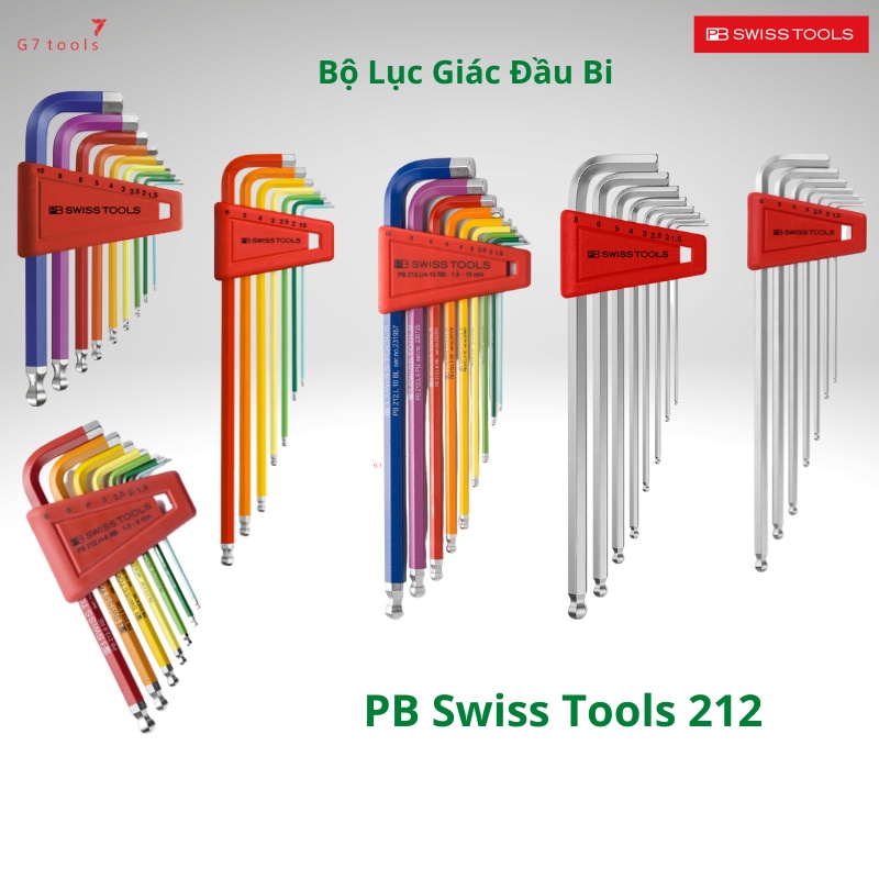 Bộ Lục Giác PB Swiss Tools Đầu Bi 212.LH-6/ 8/10 & Dòng Rainbow 212.LH-6 RB/10 RB/ Bộ Ngắn 212.H ...