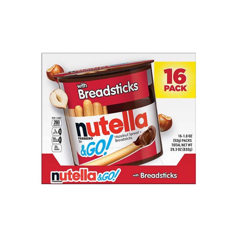 Bánh que chấm chocolate Nutella & Go Hazelnut Spread with Breadsticks 832g (Loại 16 gói ...