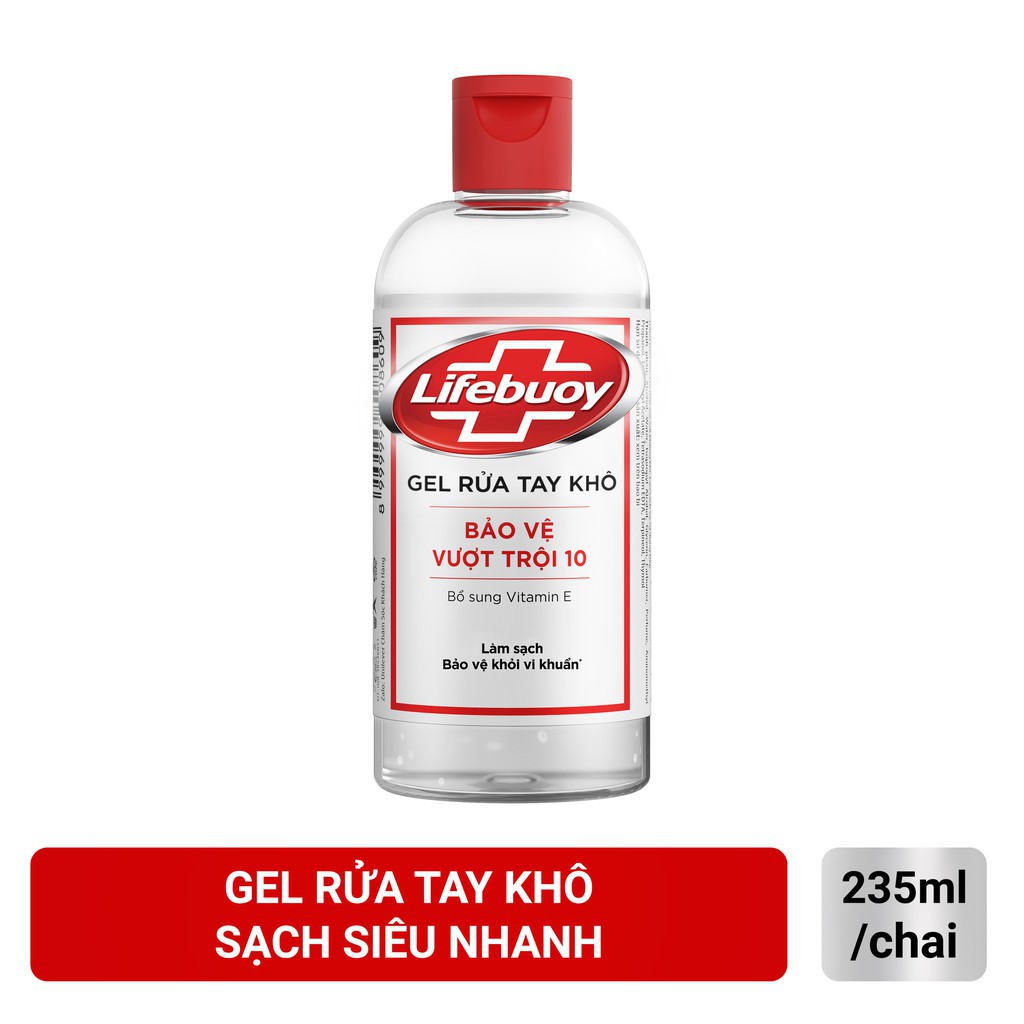Gel rửa tay khô lifebouy_ Chai lớn 235ml, nắp bật bảo vệ vượt trội 10 giúp ngăn ngừa vi khuẩn ...