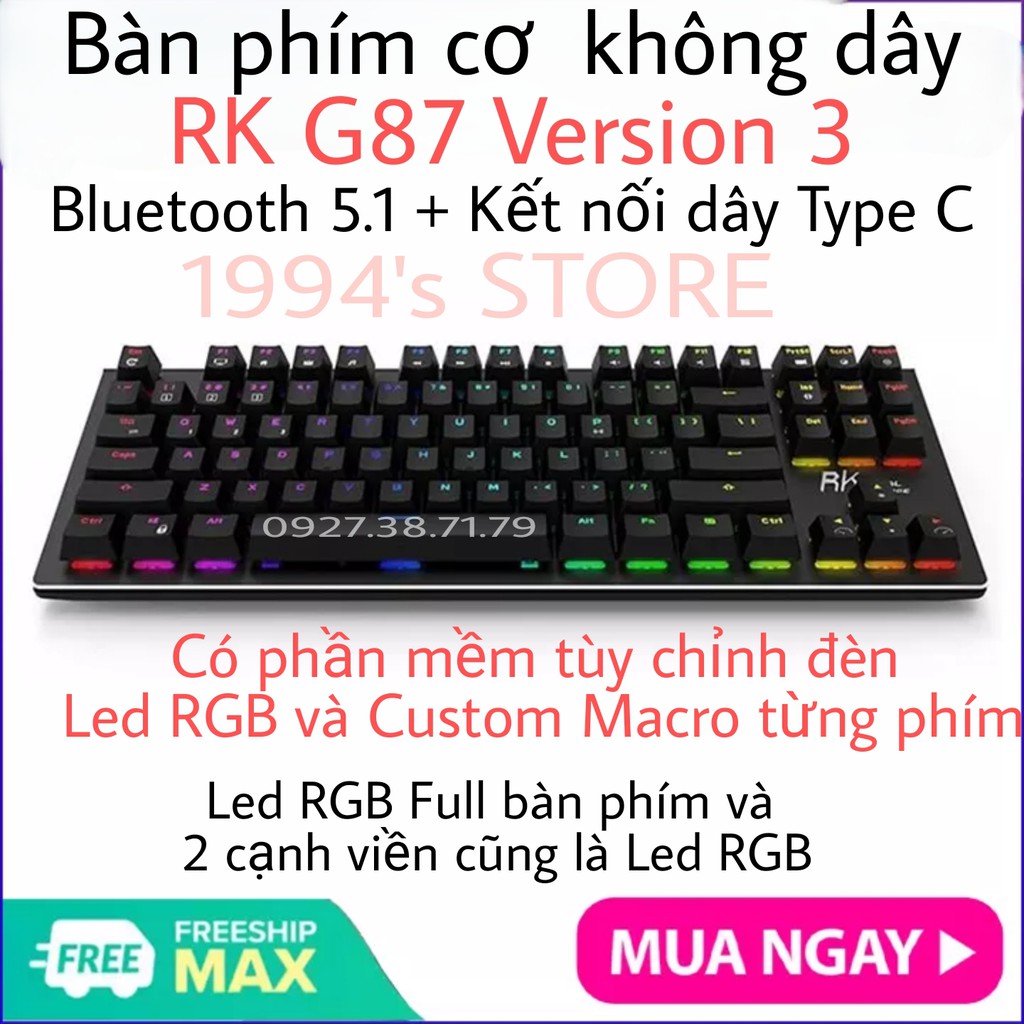 ROYAL KLUDGE RK G87 RGB | Bàn phím cơ không dây RK G87 TKL 87 phím Led RGB - Bản Version 3 ...
