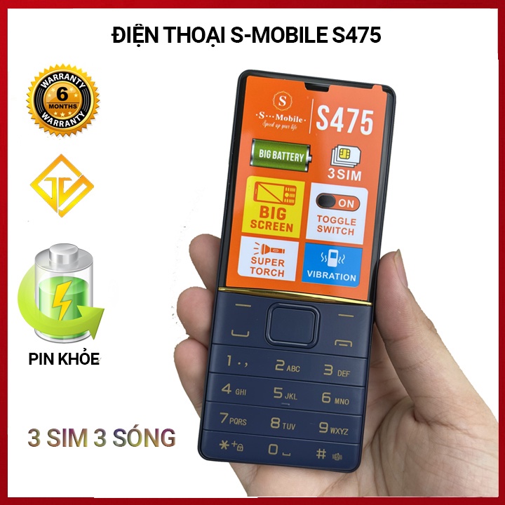 Điện thoại SMobile S475 - 3 Sim 3 sóng, Màn hình lớn 2.8inch, Pin trâu ...