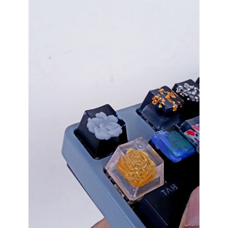 Keycap artisan hoa đào, hoa hồng trắng trang trí bàn phím cơ gaming ...