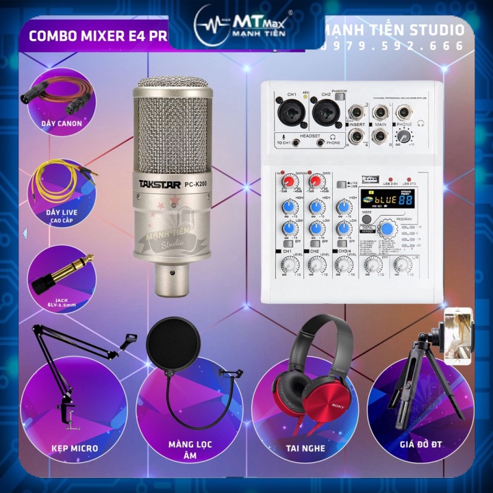 MT MAX Combo thu âm livestream bán hàng facebook tiktok bigo karaoke Mixer E4 bluetooth và Micro ...