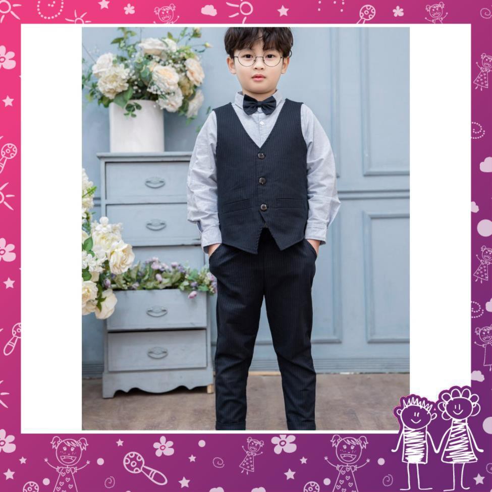 Set Vest công tử 4 món cho Bé trai gồm sơmi + nơ + quần tây + áo gile ...
