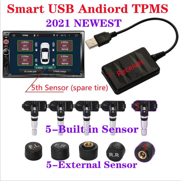 Hệ Thống Giám Sát Áp Suất Lốp Xe Hơi TPMS USB Thông Minh Cho Android DVD 4 / 5 / Cảm Biến Nhiệt ...