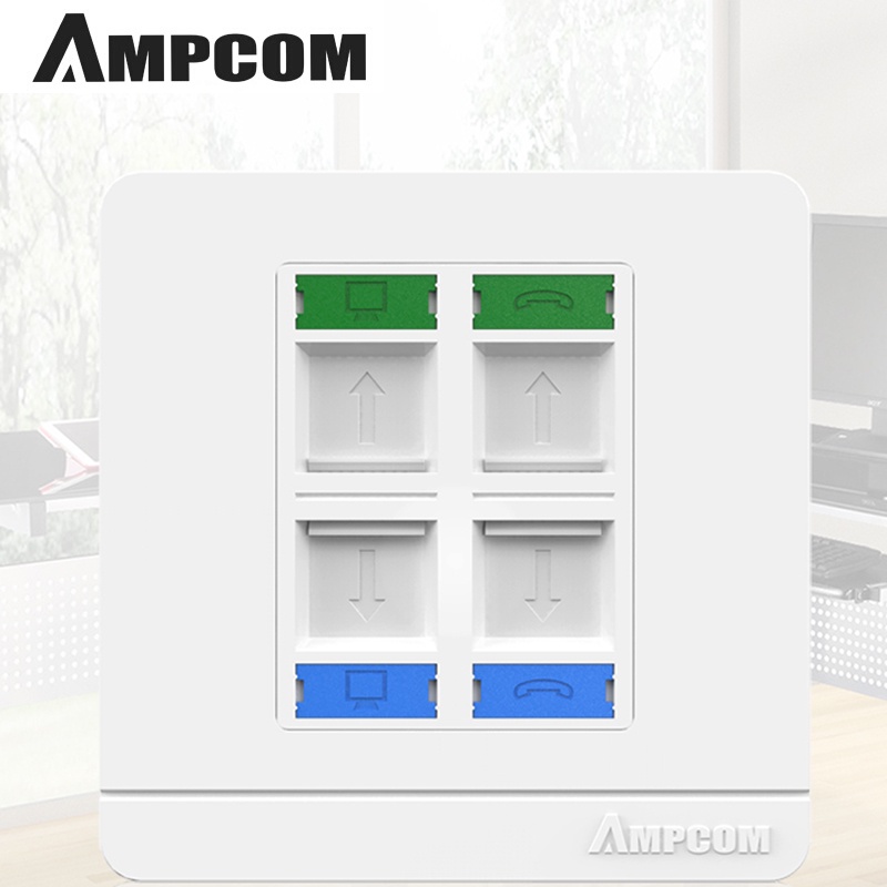 Mặt wallplate 4 cổng cao cấp chống cháy hình vuông AMPCOM - Model ...