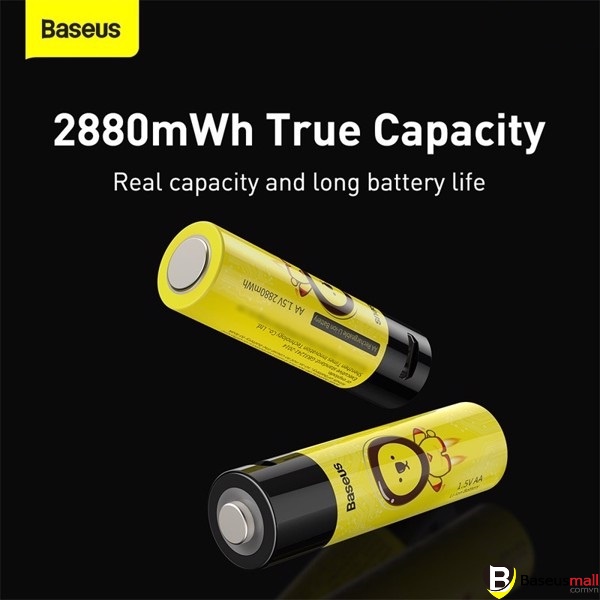 Baseus 4 cái Pin AA có thể sạc lại 2880mWh 1.5V Pin Lithium ion Li-ion ...
