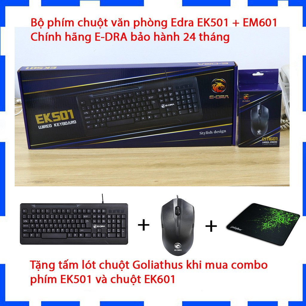 Bộ phím chuột văn phòng E-DRA EK501 + EM601 - Tặng lót chuột chính hãng ...