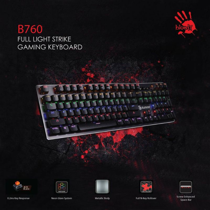 A4Tech Bloody B760 Full Light Strike Gaming Keyboard Black Switch RGB ...