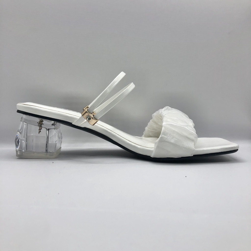 Dép cao gót sandal 5 phân đế vuông gót mica quai bèo nhún Luvia 52CG ...
