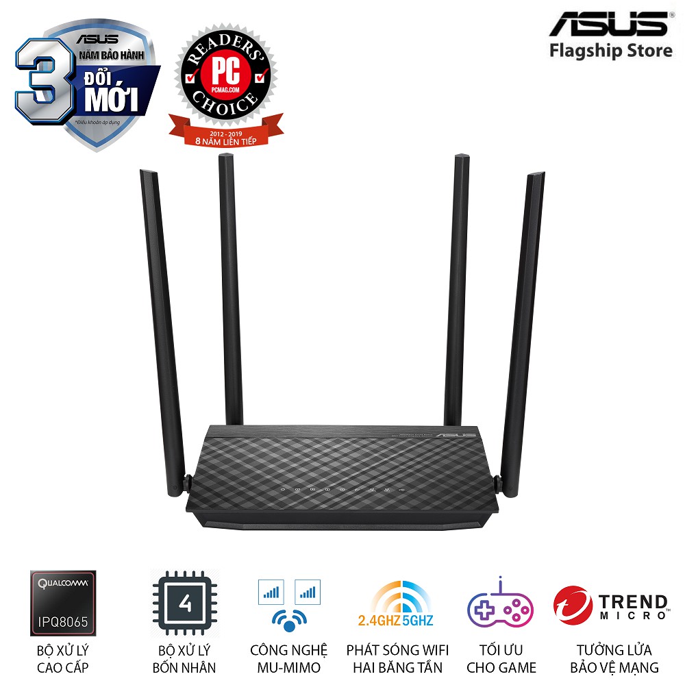 Bộ phát wifi Router Wifi ASUS RT-AC1500UHP Chuẩn AC1500 MU-MIMO, 2 băng ...