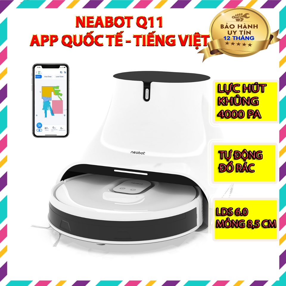 Robot Hút Bụi Lau Nhà Neabot Q11 - Lực hút khủng 4000pa, Robot tự đổ rác - BẢN QUỐC TẾ App tiếng ...