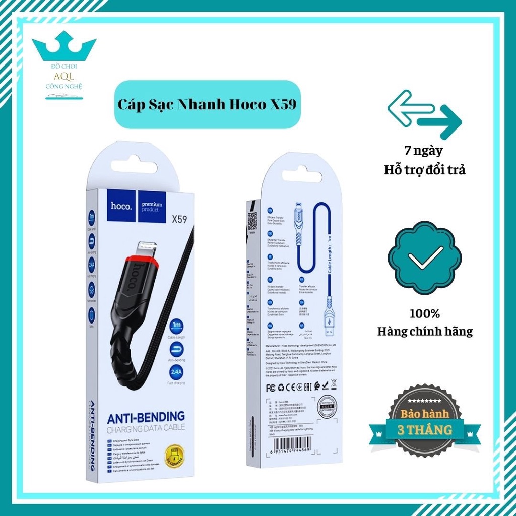 Cáp Sạc Nhanh Hoco X59, Dây Dù, Chống Gập , Sạc Nhanh 2.4A/3A Cho ip/Micro USB/Type-C Dài 1M ...