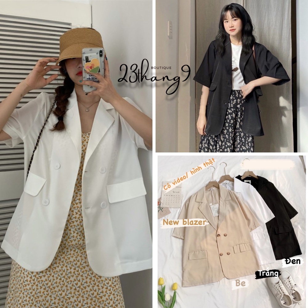 Áo blazer nữ tay ngắn , Áo khoác blazer nữ 2 lớp tay cộc vest màu be ...
