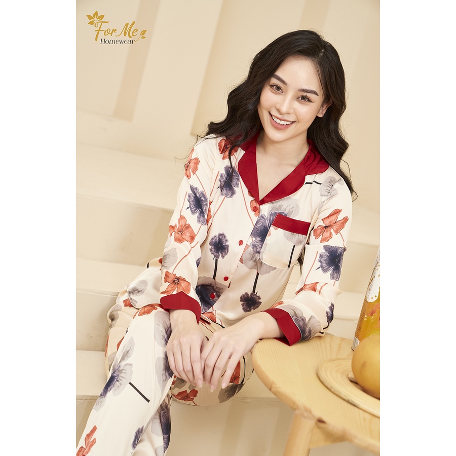 BỘ LỤA GIẤY LUXURY DÀI TAY HOA TÍM PHỐI 04, FORME PIJAMAS | Shopee Việt Nam