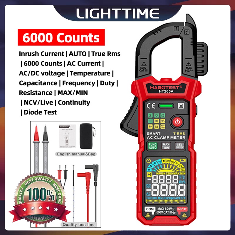 Kẹp Thử Điện Áp Thông Minh HT205 Đồng hồ vạn năng 6000 Lần AC / DC NCV DC AC DC 600A kẹp kiểm ...