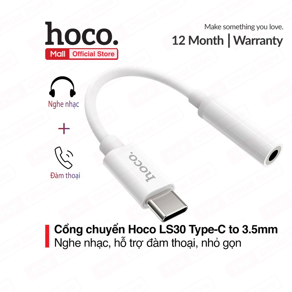 Cổng chuyển đổi Hoco LS30 từ Type-C to 3.5mm, hỗ trợ nghe nhạc, mic đàm ...