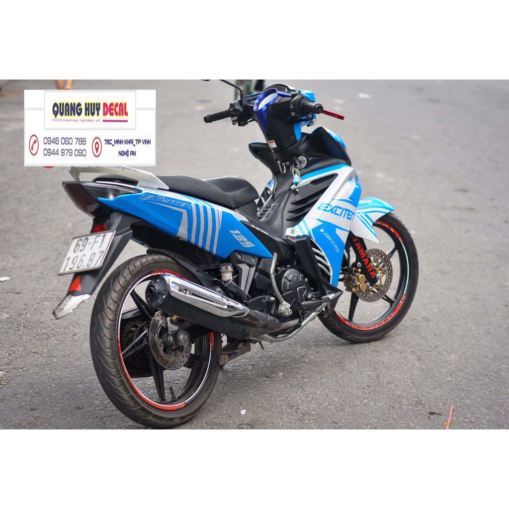 Tem trùm exciter 135 xanh ngọc trắng đẹp, độ team decal xe ex dán đời ...