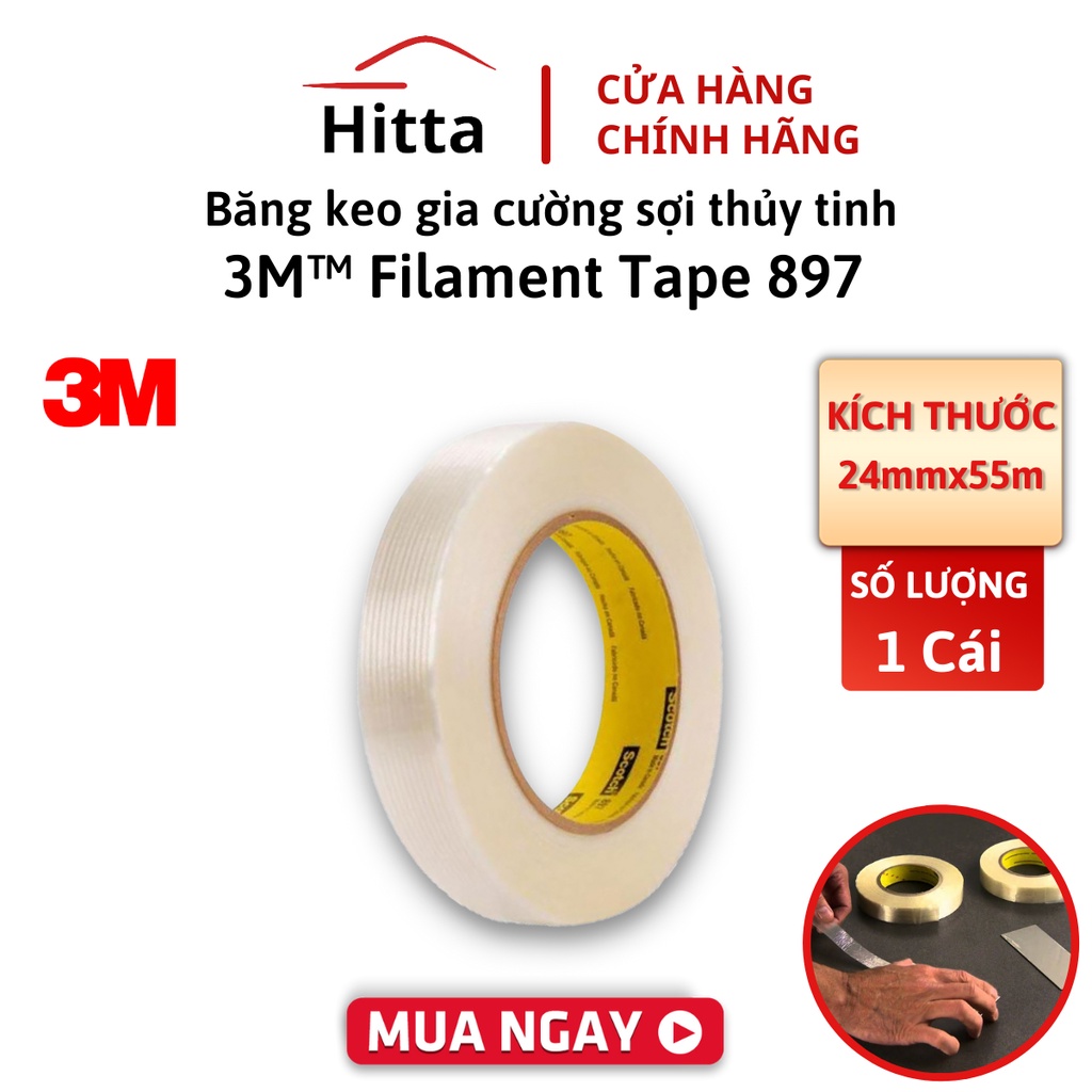 Băng keo cường lực sợi thuỷ tinh 3M Scotch 897 24mm x 55m | Shopee Việt Nam
