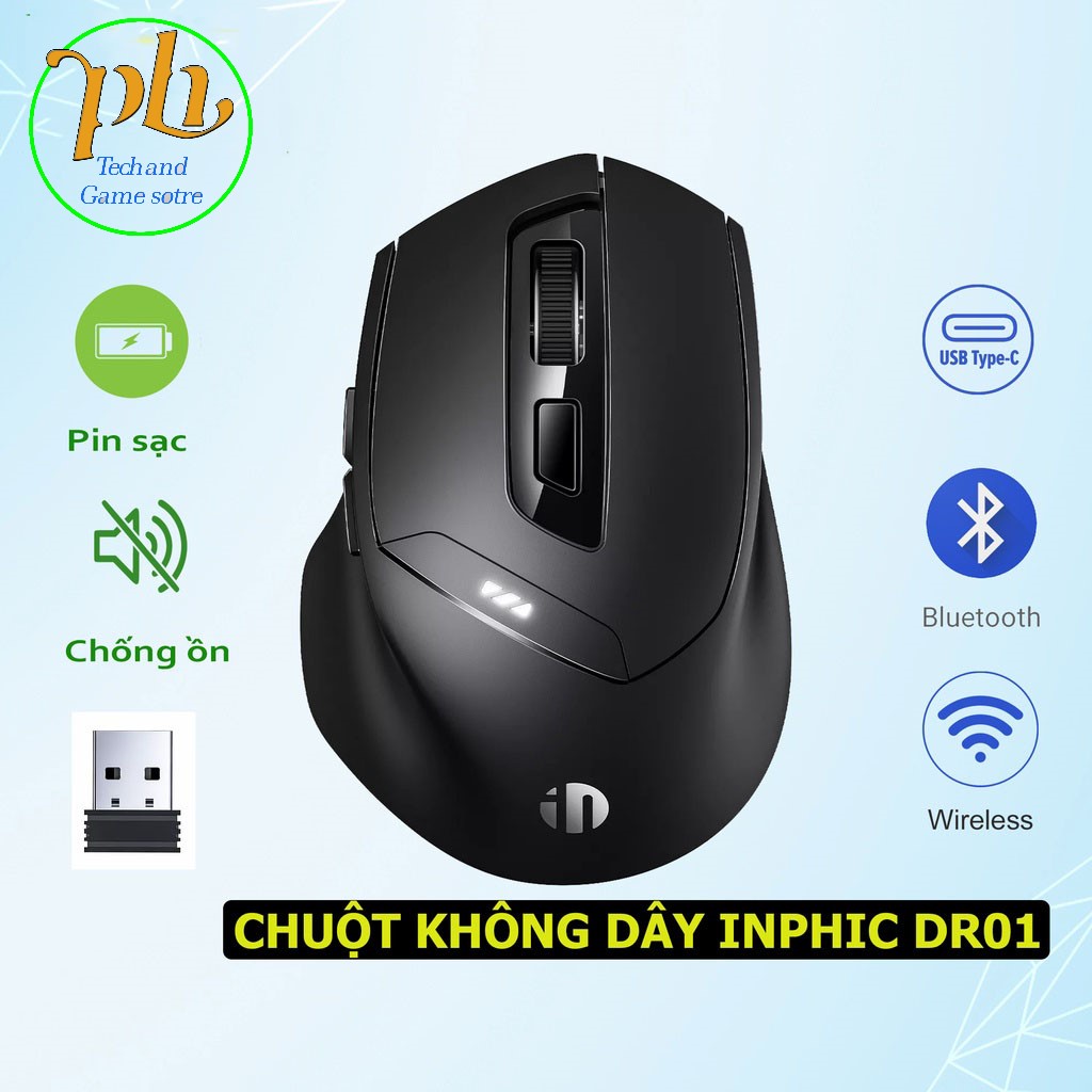 Chuột không dây INPHIC DR01 - Chuột Bluetooth Pin sạc - có đèn Led báo mức Pin - DPI lên đến ...