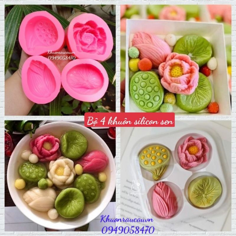 Set 4 khuôn silicon hoa sen, lá sen 4D làm bánh chè trôi nước, rau câu ...