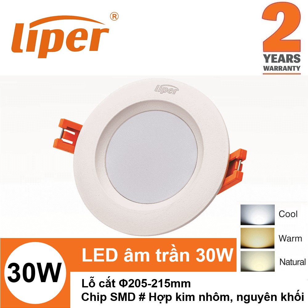 (Đèn led LIPER) LED downlight âm trần tròn 30W nhôm đúc ánh sáng trắng ...