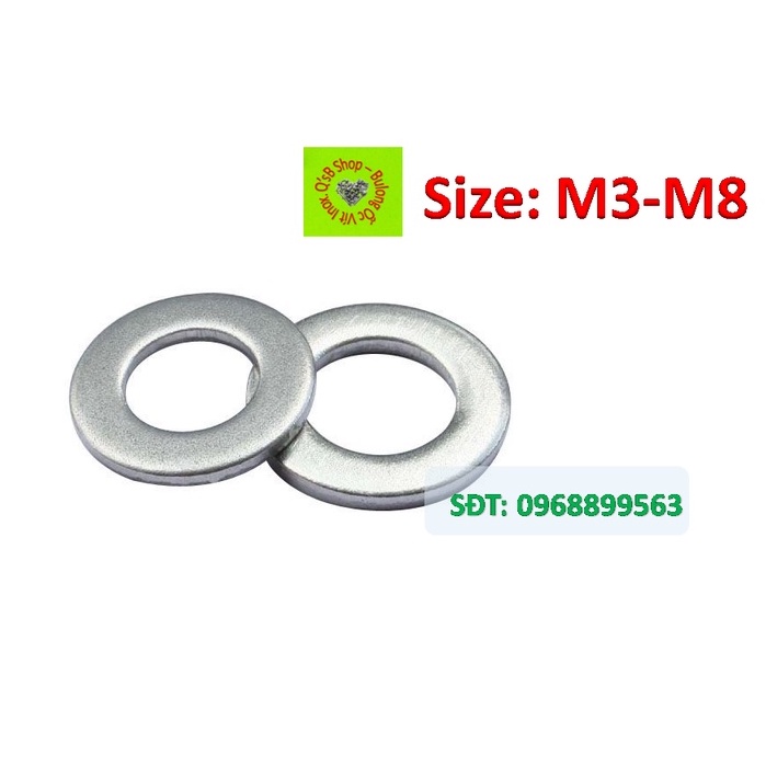 Long đen phẳng inox, vòng đệm phẳng inox 201,304,316 size M3-M8. combo ...
