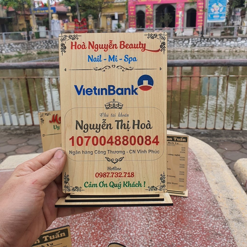 Bảng gỗ số tài khoản ngân hàng - Bảng mã QR Code quét thanh toán để bàn ...