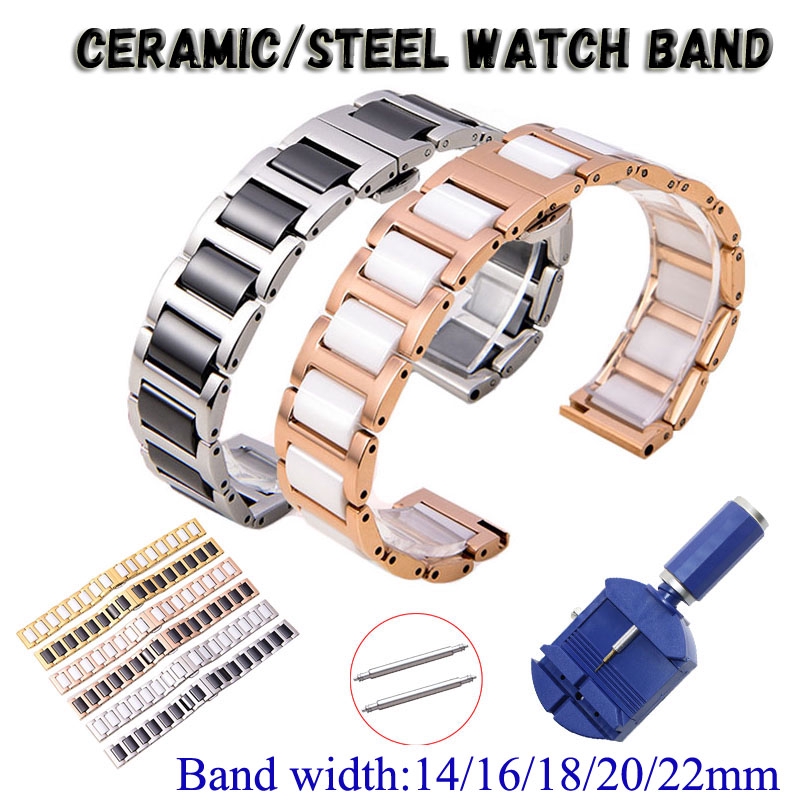 Dây đeo đồng hồ bằng gốm không gỉ sang trọng khoá bướm thay thế 14mm 16mm 18mm 20mm 22mm ...