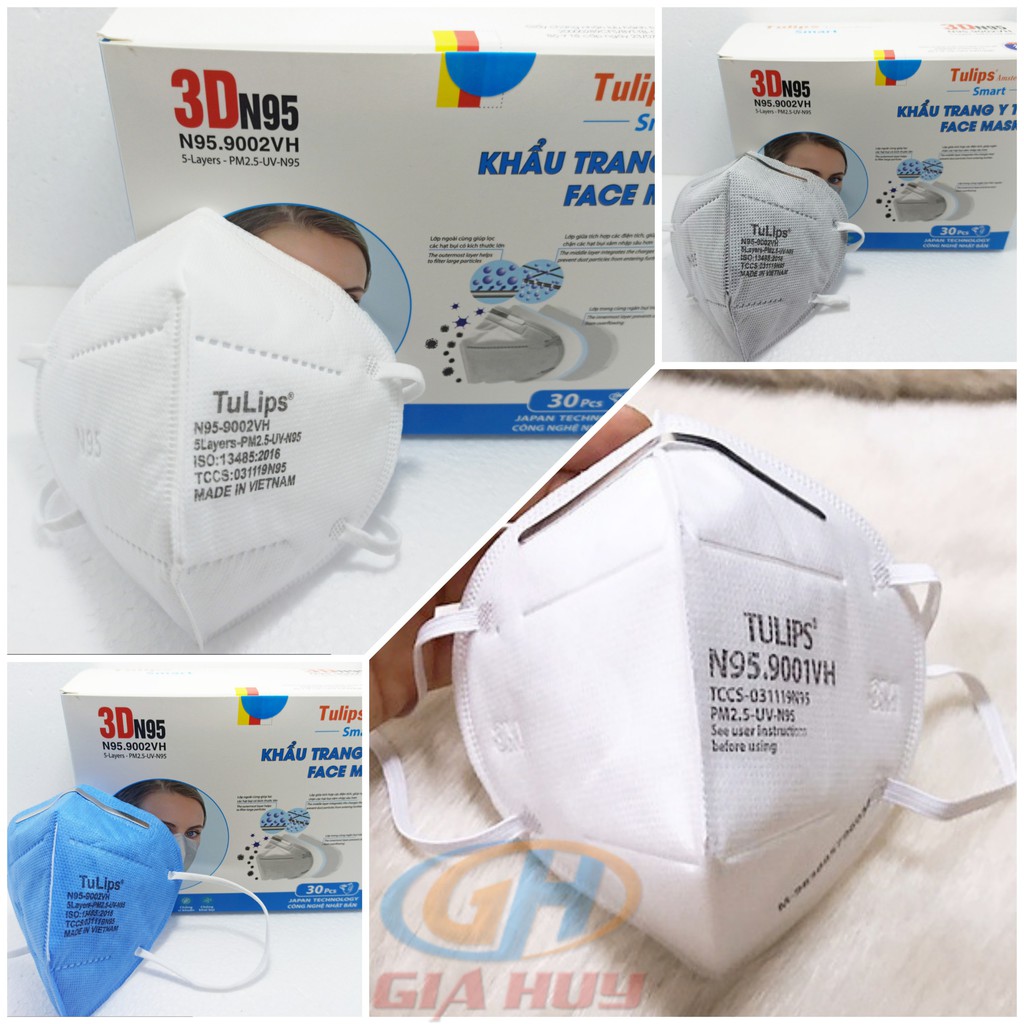 (Chính Hãng) Khẩu Trang Tulips 3D N95 Lọc Bụi PM2.5 siêu Mịn - 9002VH | Shopee Việt Nam