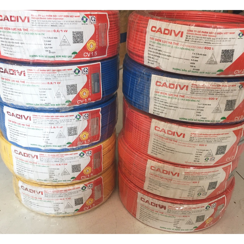 Dây điện đơn Cadivi CV chính hãng - màu ngẫu nhiên - bán theo mét | Shopee Việt Nam