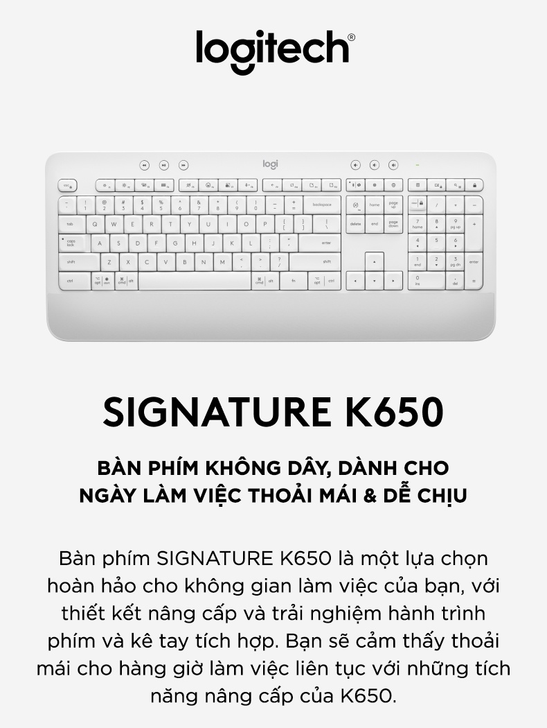 Bàn Phím Không Dây Logitech Signature K650 - Bàn phím số phụ, gác tay ...