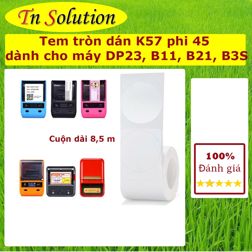 Giấy in nhiệt tem nhãn dán dành cho máy in nhiệt Aibecy DP23, Niimbot B21, B11, B3S khổ K57 phi ...
