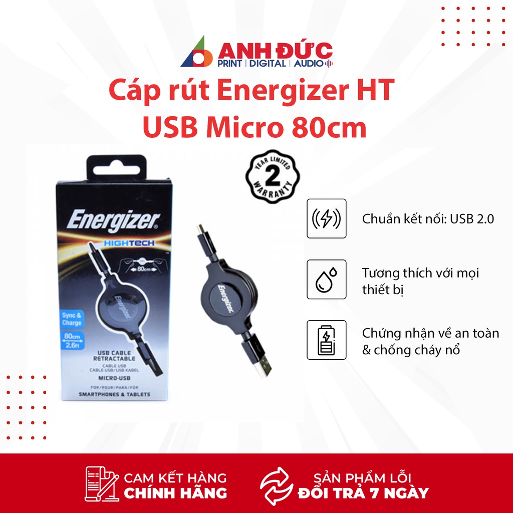 Cáp rút Energizer HT USB Micro 80cm Bảo hành 2 năm. | Shopee Việt Nam