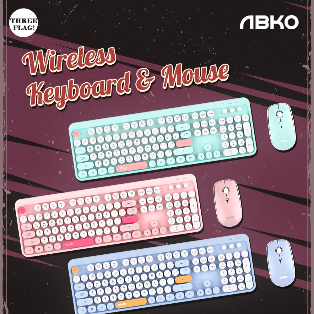 ABKO Bộ Bàn Phím Và Chuột Không Dây Wkm01 - Màu Hồng, Bạc Hà, Pale | Shopee Việt Nam