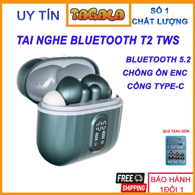 Tai Nghe Bluetooth T2 TWS/ Bluetooth 5.2/ Âm Thanh HIFI/ kháng Nước/ giảm Tiếng Ồn | Shopee Việt Nam