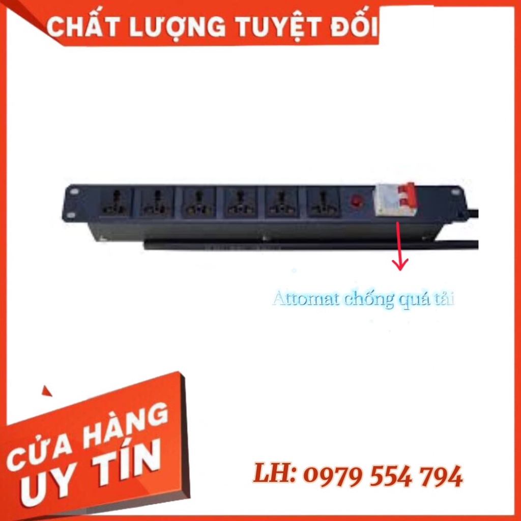 Ổ điện thanh nguồn PDU 6 ổ cắm lắp tủ Rack 1U có MCB, ổ cắm điện PDU 6 ...