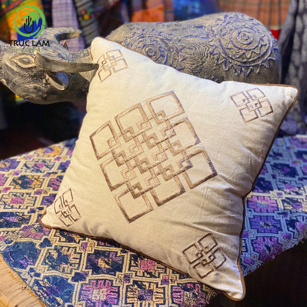 Gối/Vỏ Gối Vuông Tựa Lưng Sofa (45x45) Trang Trí Phòng Vải Linen Thêu ...