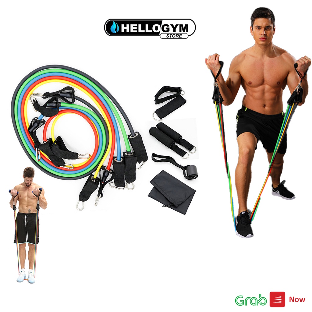 Bộ 5 dây ngũ sắc HelloGym tập full body, đàn hồi cao cấp 11 món | Shopee Việt Nam