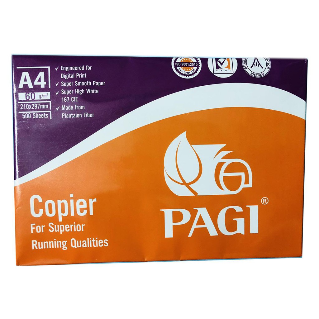 PAGI A4 - ĐL 60gsm (500 tờ/1 ram) | Shopee Việt Nam