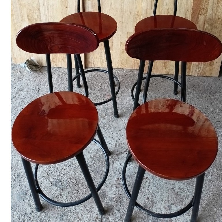 Ghế gỗ quầy bar loại chân sắt tĩnh điện, mặt gỗ cao su cao cấp các kích cỡ (75cm, 60cm, 45cm ...