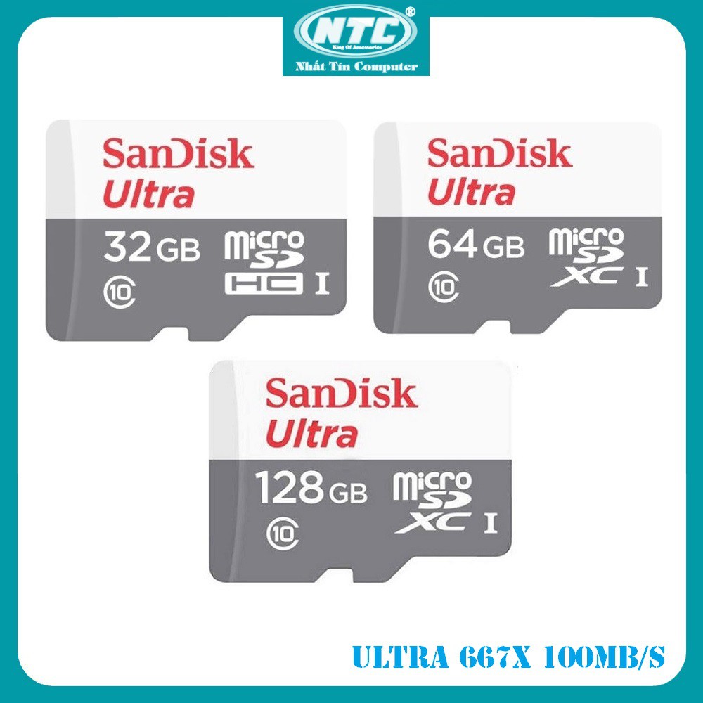 Thẻ nhớ MicroSDXC SanDisk Ultra 32GB / 64GB / 128GB 667x 100MB/s (Xám ...