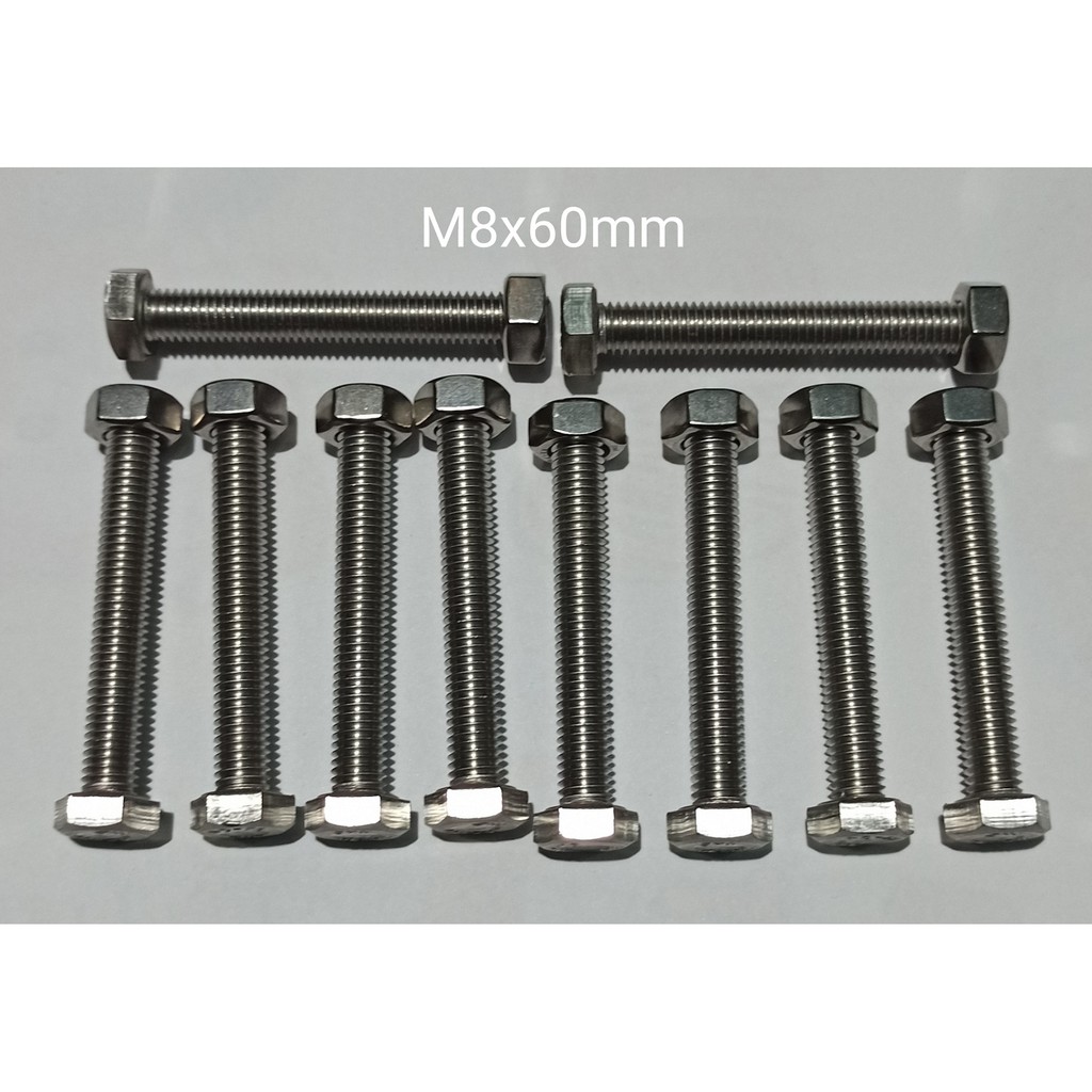 M8x50mm, M8x60, M8x70, M8x80 INOX 304 COMBO Bộ 10 Bu Long Con Tán 8mm ...