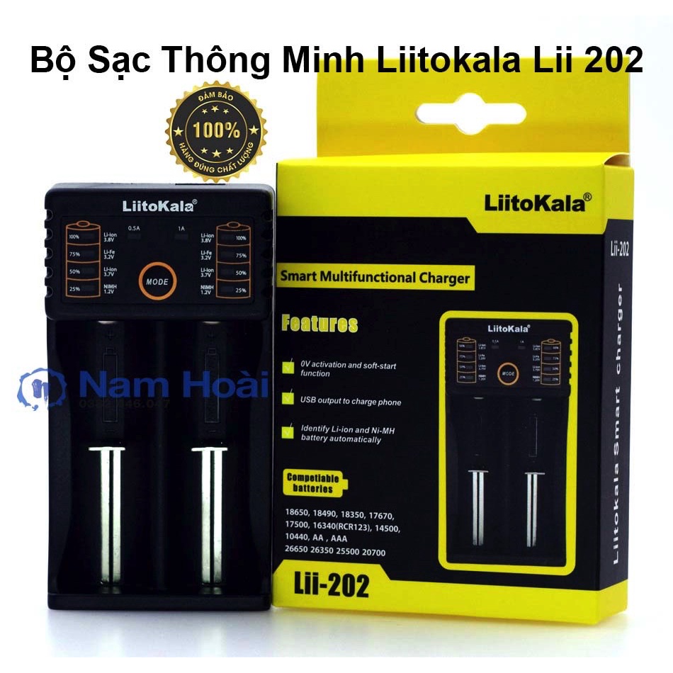 Sạc pin đa năng Liitokala lii-202 hai khe pin cho pin 26650, 18650, AA ...