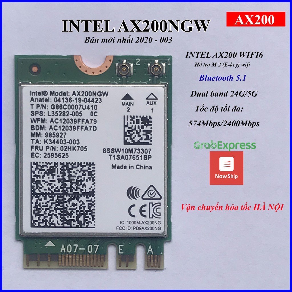 Card wifi intel AX200 9260NGW 8260NGW dùng cho khe M2/ngff | Shopee ...