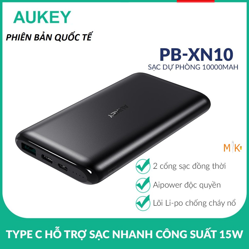 Pin Sạc Dự Phòng Aukey PB-XN10 10000mAh Tích Hợp Cổng USB Type-C In/Out ...