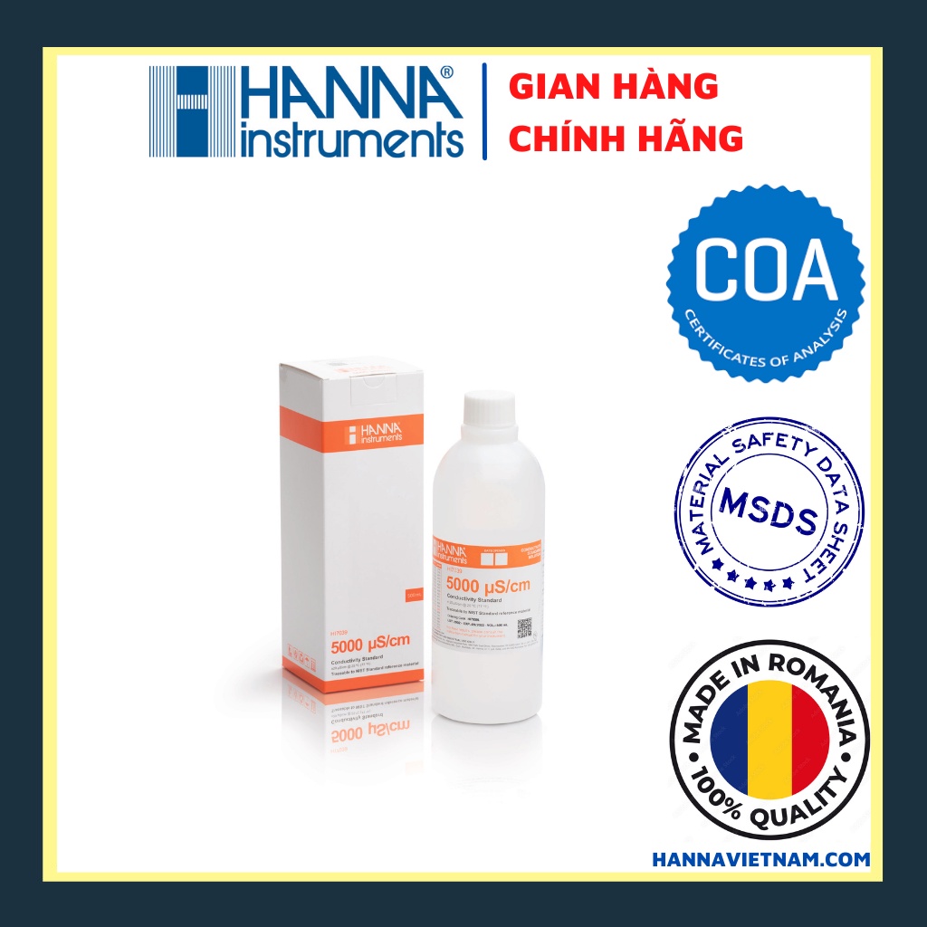 Dung Dịch Hiệu Chuẩn Độ Dẫn (EC) 5000 µS/cm, Chai 500mL HI7039L Hanna Instrumenets | Shopee Việt Nam