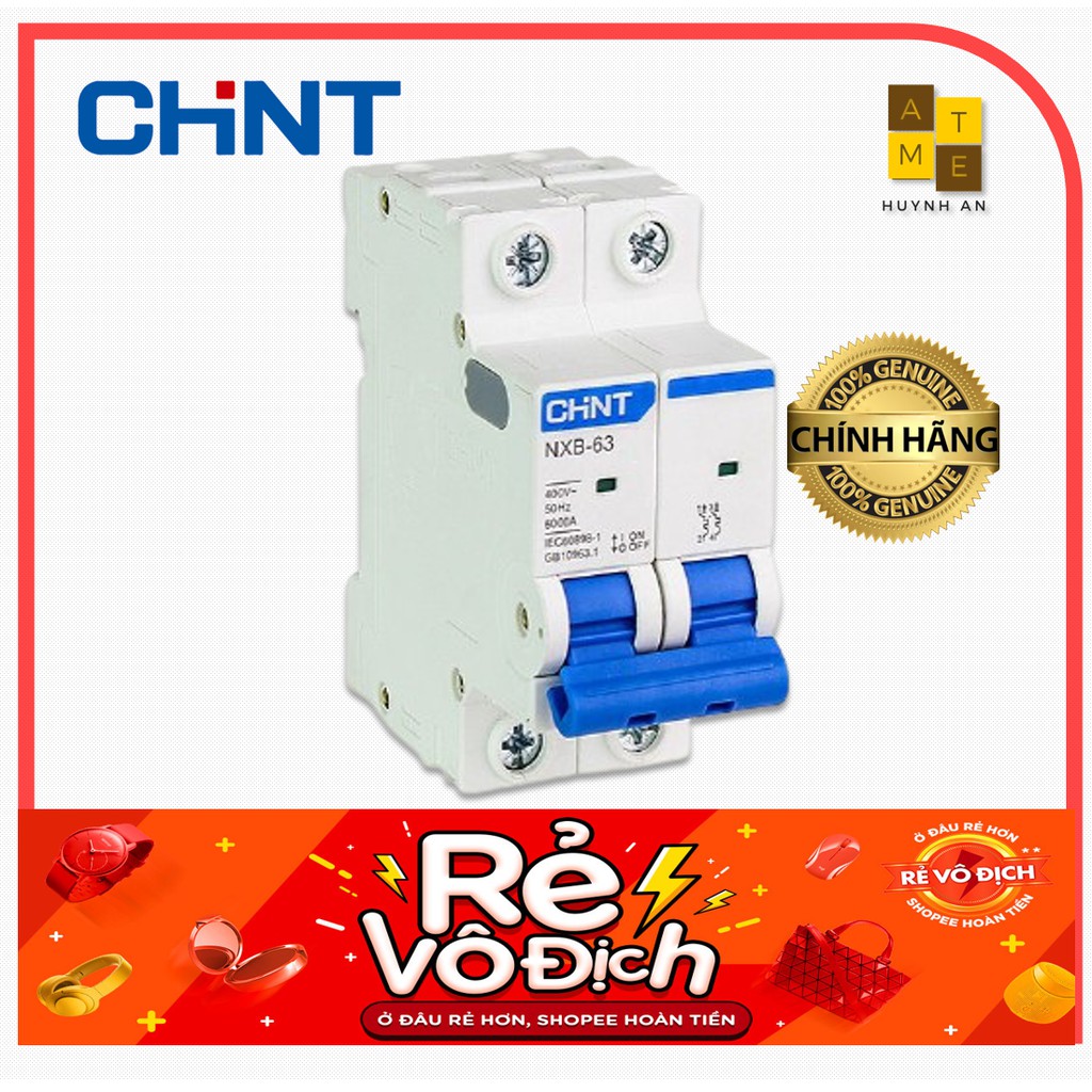 Cầu dao Aptomat an toàn MCB NXB-63 2 Pha 6A - 63A dòng cắt 6kA, Hãng CHINT (Hàng chính hãng xuất ...