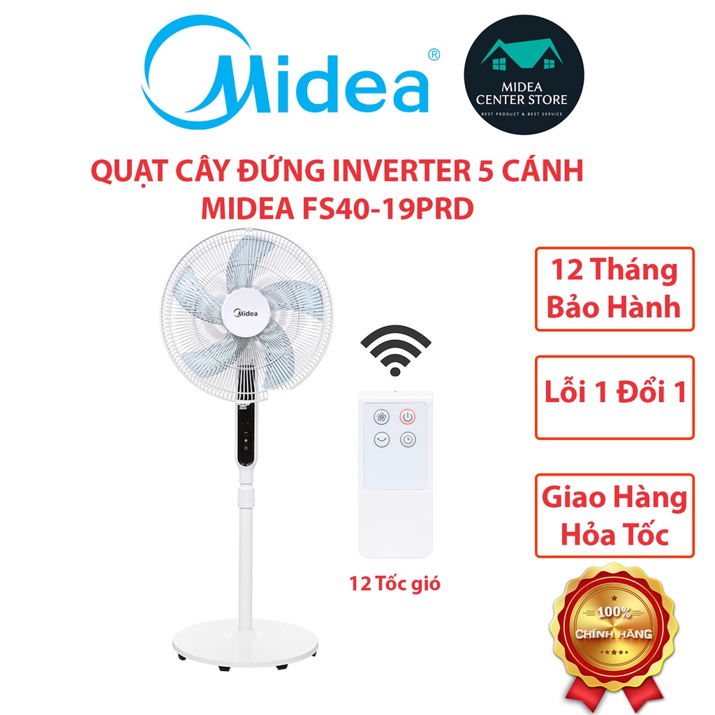 [Chính Hãng] Quạt cây đứng cao cấp 12 tốc độ gió inverter Midea FS40-19PRD, lỗi 1 đổi 1, bảo ...